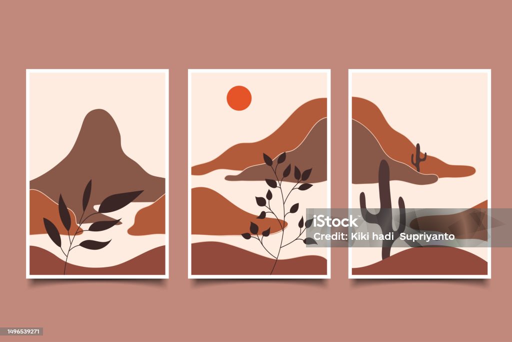 Abstrak Estetika Boho Kontemporer Modern Matahari Dan Bulan Lanskap