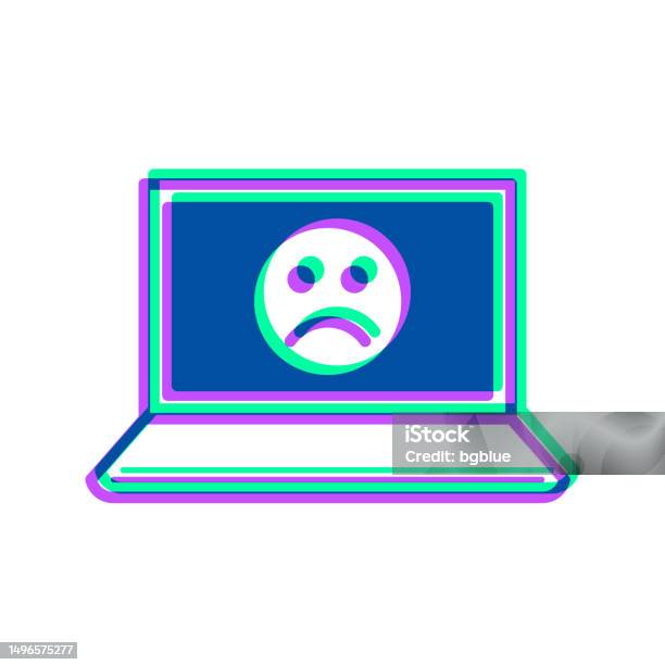 Ordinateur Portable Avec Emoji Triste Icône Avec Superposition De Deux