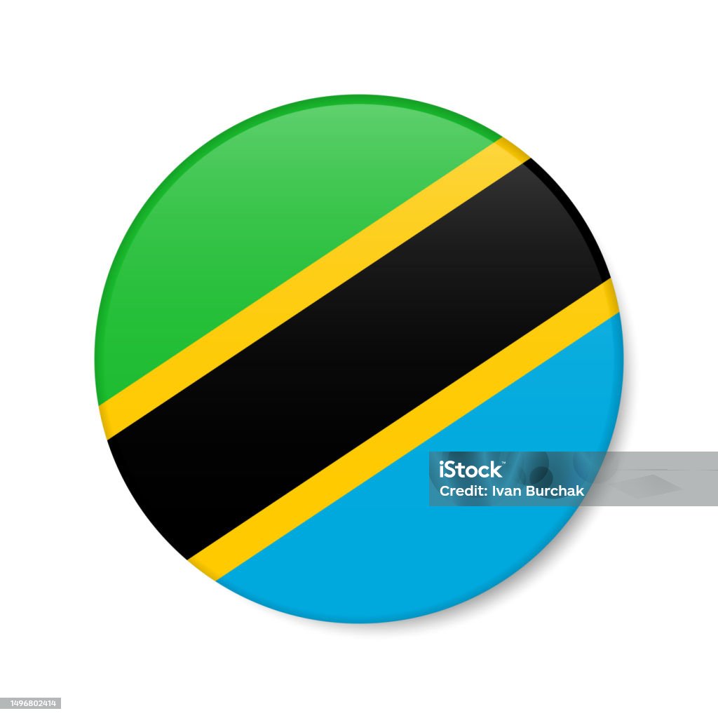 Tanzania Circle Button Icon Tanzanian Round Badge Flag 3d Realistic