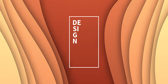 Paper Cut Background Orange Abstract Wave Shapes Trendy 3d Design Stock