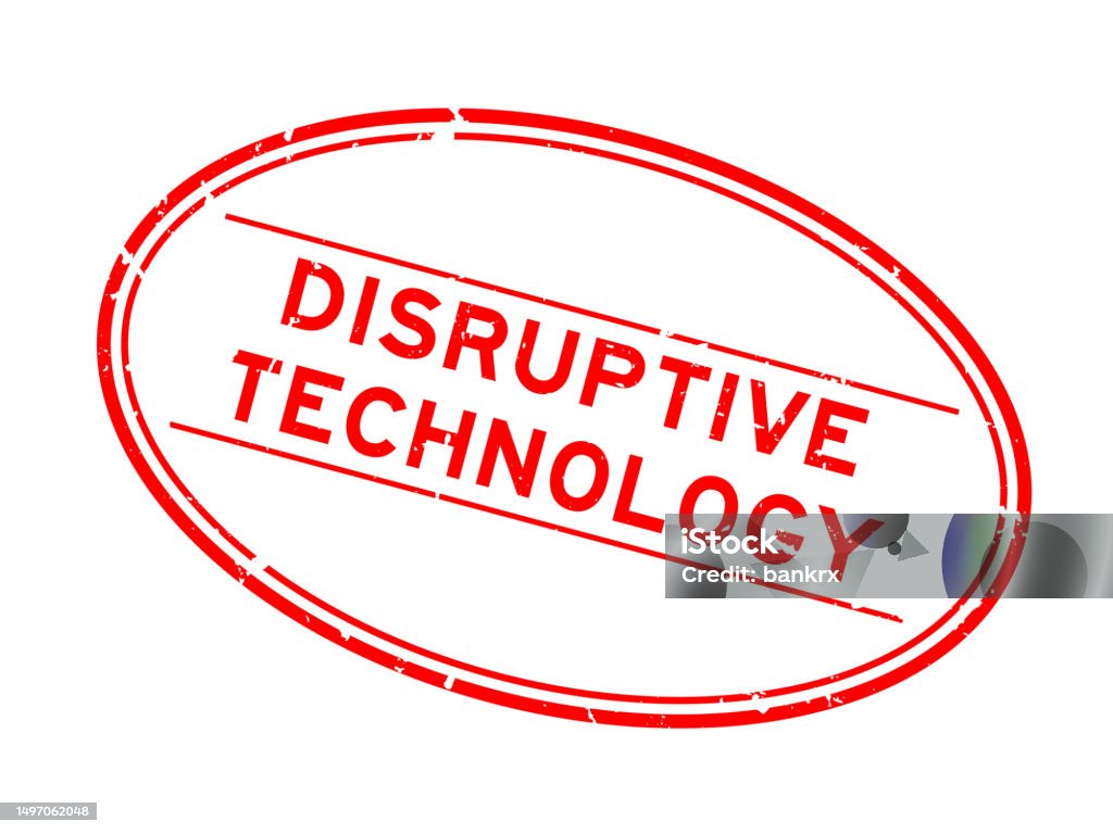 Grunge Red Disruptive Technology Word Oval Rubber Stamp In White