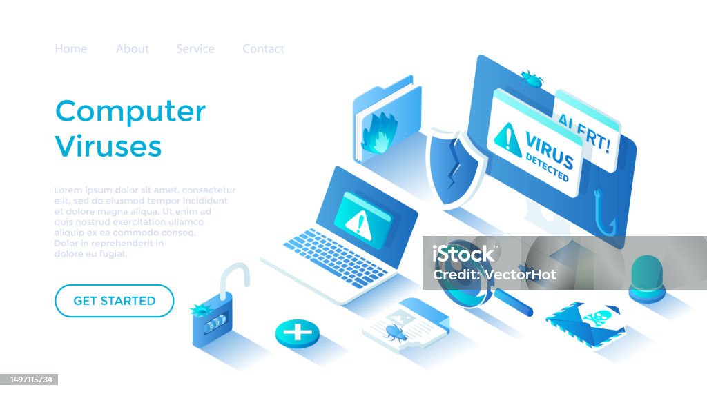 Computer Viruses Errors Detected Alert Messages Bugs Open Lock Infected Files Broken Shield