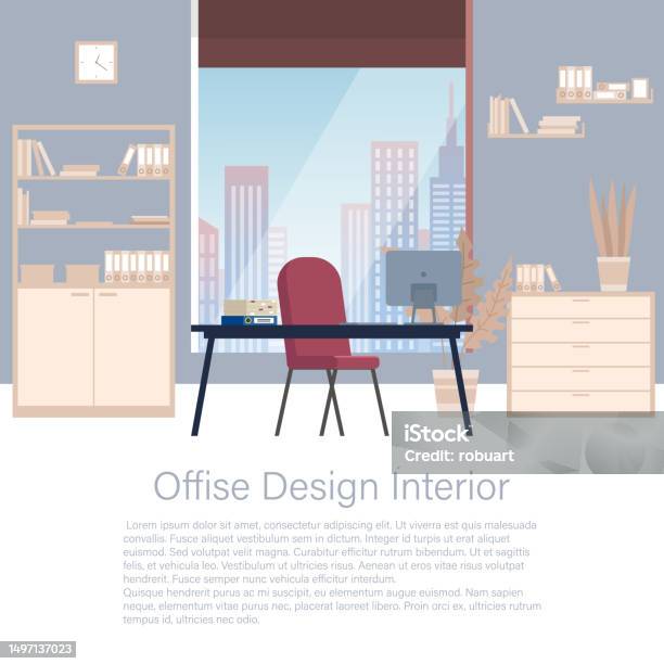 Design Of Modern Empty Office Working Place Chair Computer Desktop