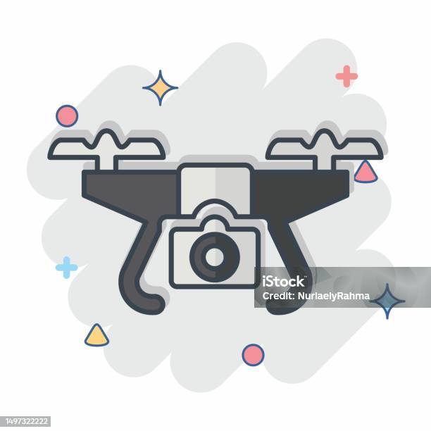 Ikon Drone Dengan Kamera Terkait Dengan Simbol Drone Gaya Komik Desain