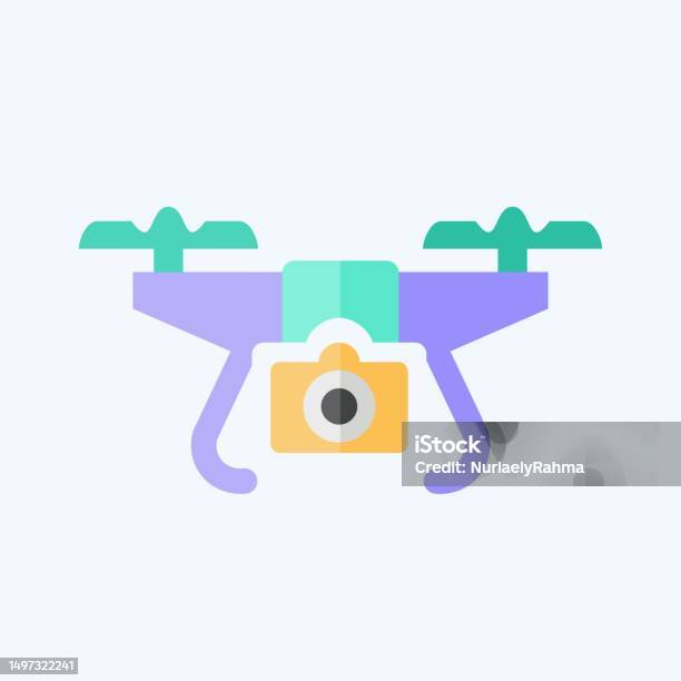Ikon Drone Dengan Kamera Terkait Dengan Simbol Drone Gaya Datar Desain