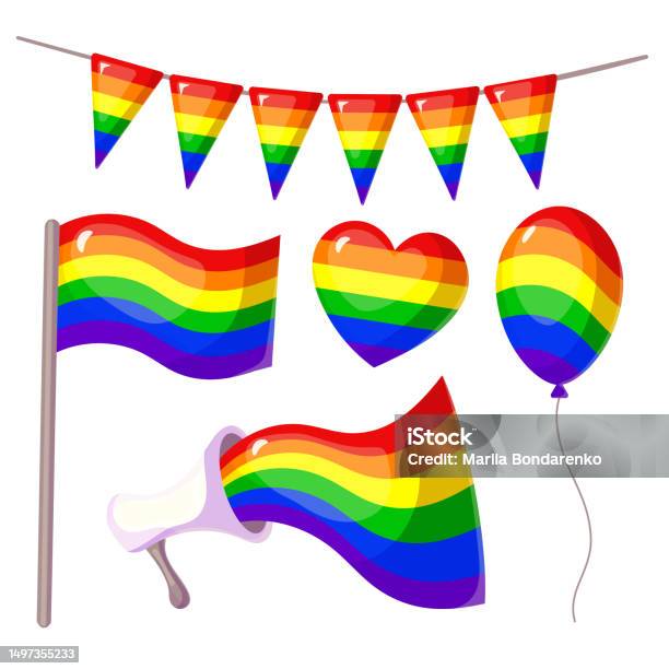 Set Of Lgbt Symbols Rainbow Vector Elements For Pride Month Stock