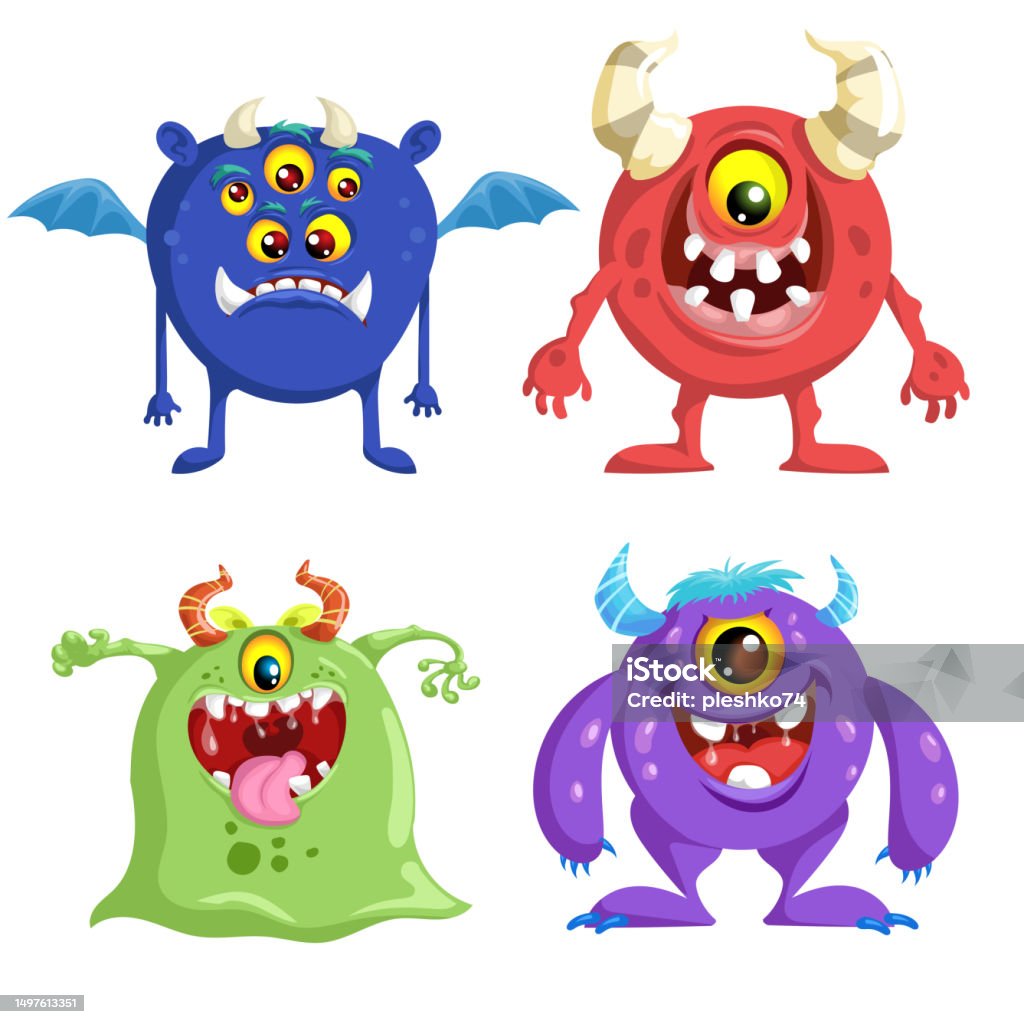 Cute Cartoon Monsters Set Goblins Trolls And Aliens Halloween And