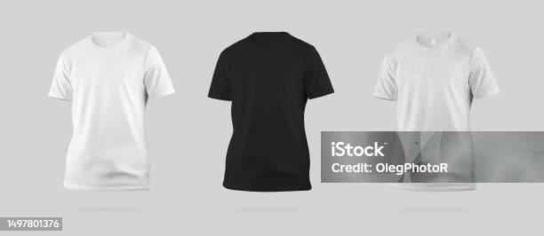 Putih Hitam Heather Tshirt Mockup 3d Rendering Closeup Terisolasi Pada