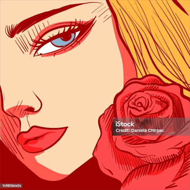 Digital Art Of A Young Blonde Woman With Blue Eyes Closeup Illustration