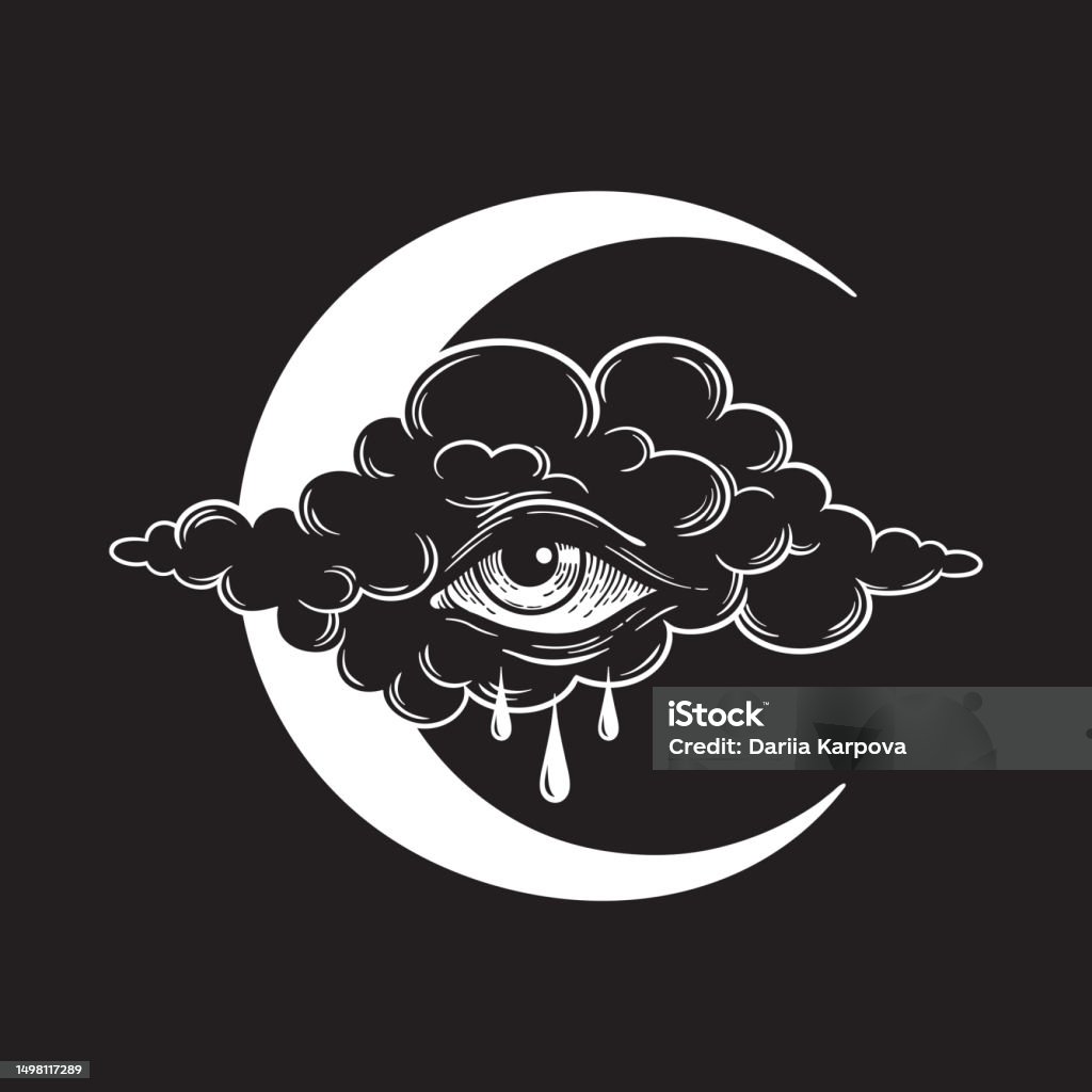 Tropfendes Auge In Der Wolke Mit Mondsichel Weinender Himmel ... Tropfendes Auge In Der Wolke Mit Mondsichel Weinender Himmel ...