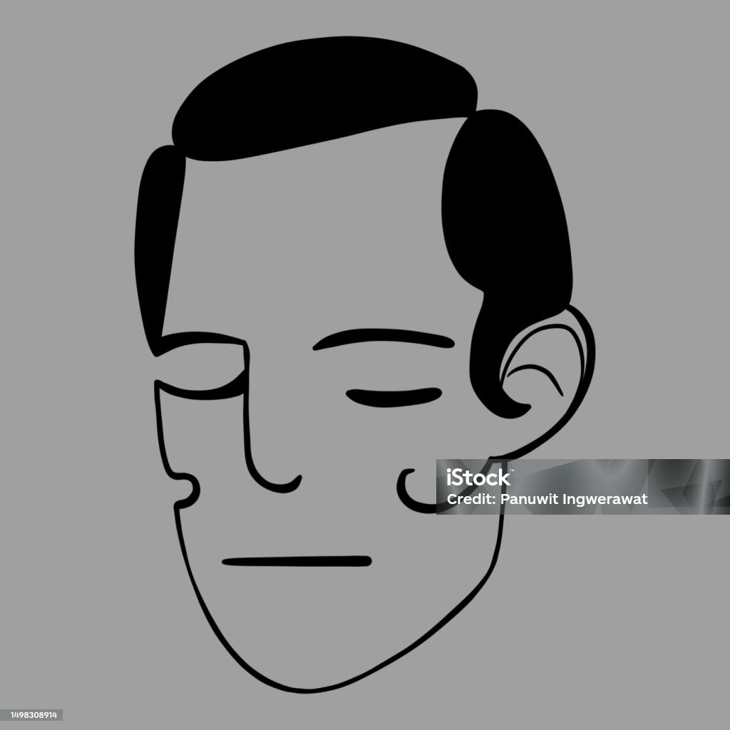 Homme Face Line Art Noir Et Blanc Style Minimal Pour Lœuvre Dart