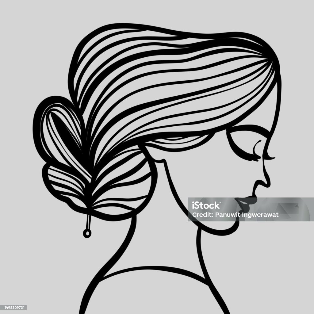 Woman Face Line Art Black And White Minimal Style For Artwork Stock
