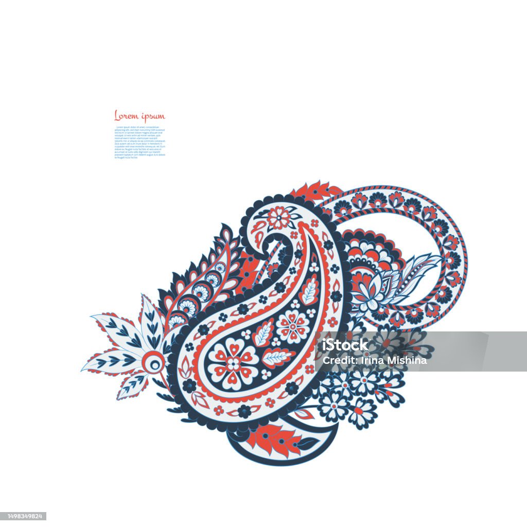 Paisley Vector Pattern Floral Isolated Asian Illustration Stock