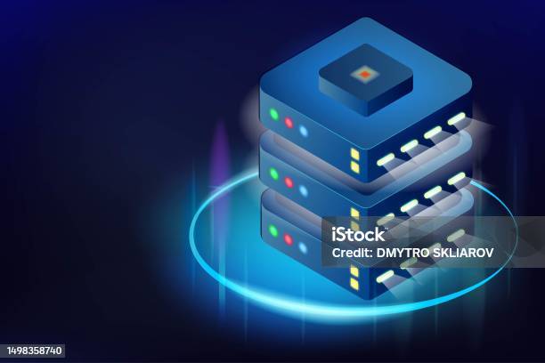 Server Cloud Isometrik Terisolasi Dengan Warna Biru Objek Penyimpanan