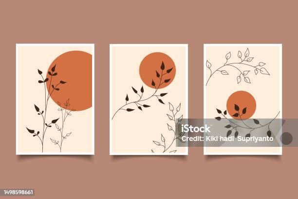 Tangan Menggambar Abstrak Boho Botanical Dengan Bentuk Organik Desain