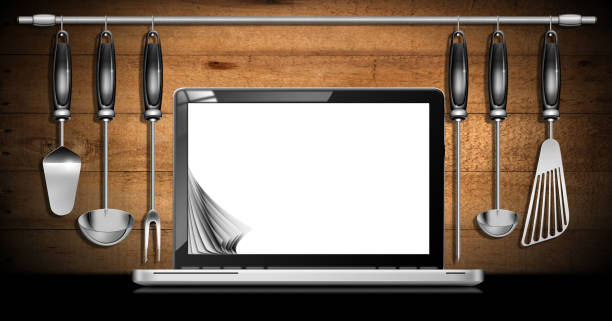 Free Stock Photo of Wooden Table With Laptop Computer and Knife ...