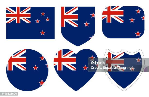 Ilustración de Bandera De Nueva Zelanda En El Conjunto De Formas De ... Ilustración de Bandera De Nueva Zelanda En El Conjunto De Formas De ...