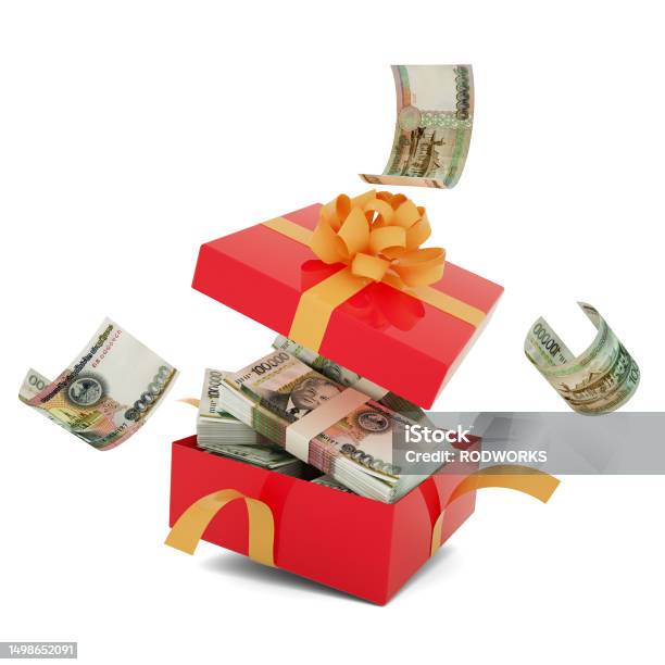 Laotian Kip Notes Inside An Open Red T Box Laotian Kip Inside And