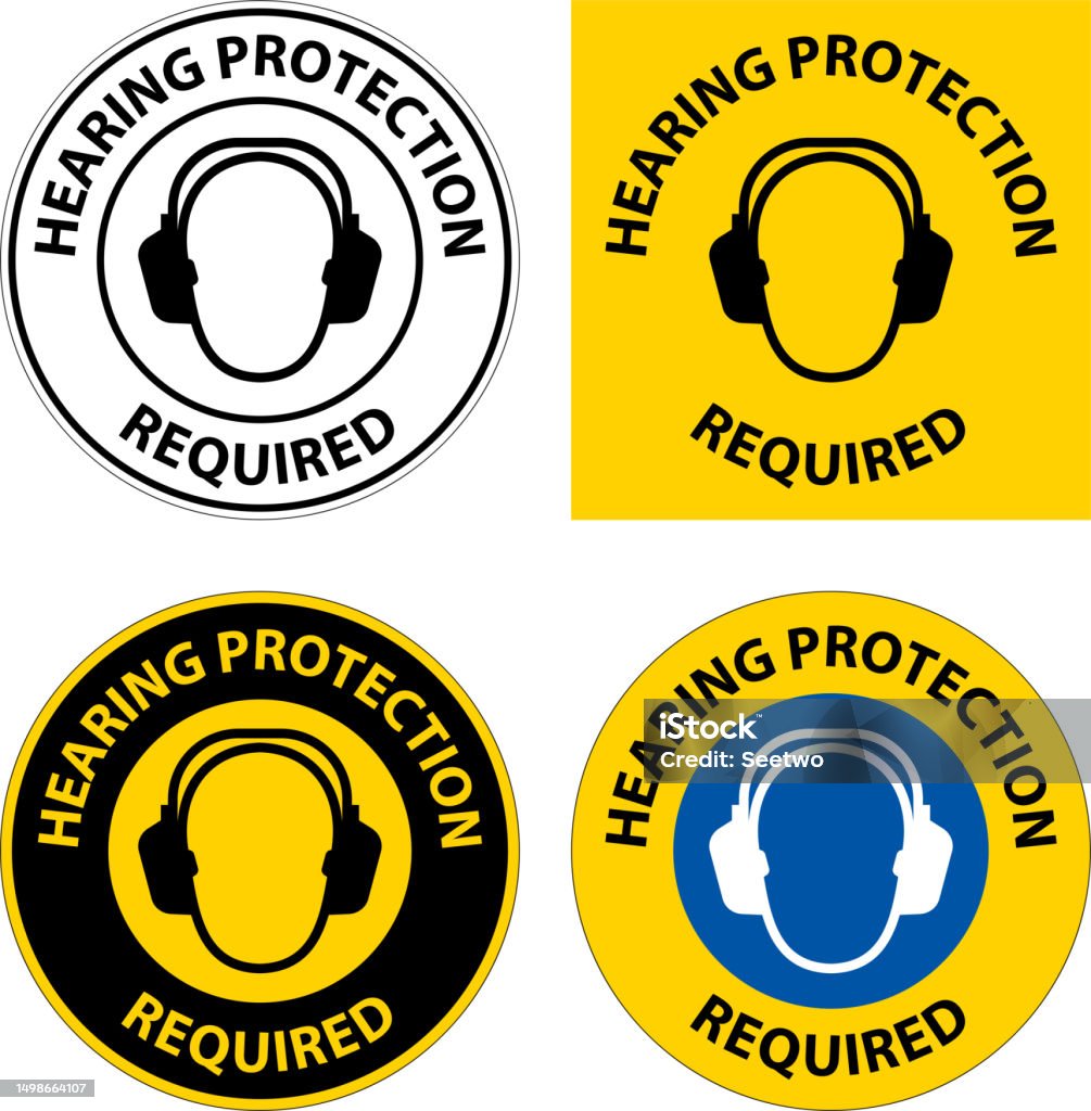 Notice Hearing Protection Required Sign On White Background Stock