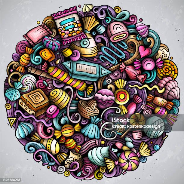 Permen Manis Kartun Vektor Doodle Bulat Ilustrasi Ilustrasi Stok ... Permen Manis Kartun Vektor Doodle Bulat Ilustrasi Ilustrasi Stok ...