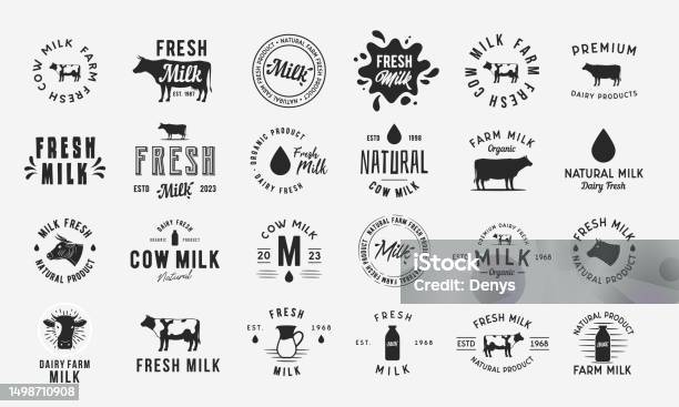 Lambang Produk Susu Dan Susu Siluet Sapi Botol Tetesan Susu Dan