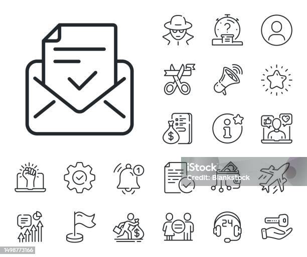 Icône De Ligne De Courrier Approuvée Signe Accepté Ou Confirmé Salarié