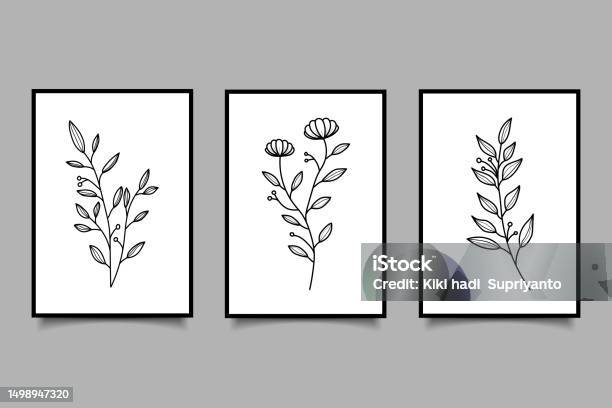 Tangan Menggambar Abstrak Boho Botanical Line Art Dengan Bentuk Organik