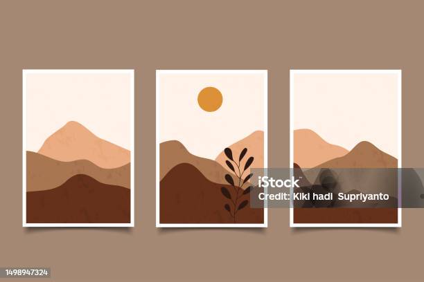 Abstrak Estetika Boho Kontemporer Modern Matahari Dan Bulan Lanskap