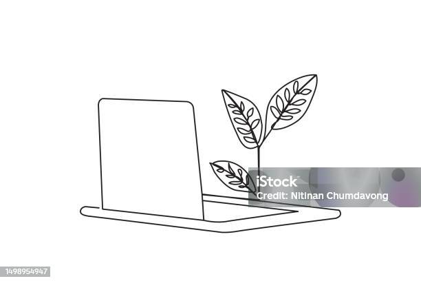 Dessin Au Trait Continu Dun Ordinateur Portable Vecteurs Libres De