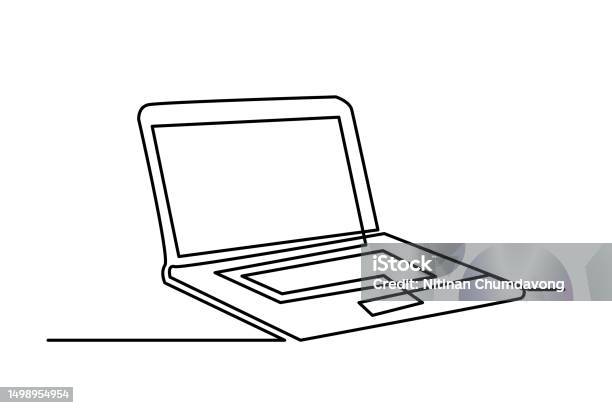 Dessin Au Trait Continu Dun Ordinateur Portable Vecteurs Libres De