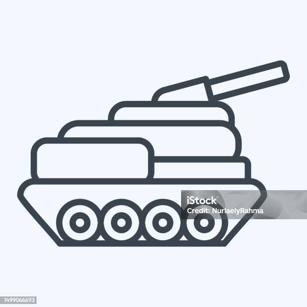 Tangki Ikon Terkait Dengan Simbol Militer Gaya Garis Desain Sederhana