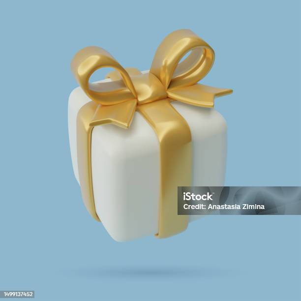 Kotak Hadiah Putih Lucu 3d Dengan Pita Emas Dan Busur Besar Ilustrasi ... Kotak Hadiah Putih Lucu 3d Dengan Pita Emas Dan Busur Besar Ilustrasi ...