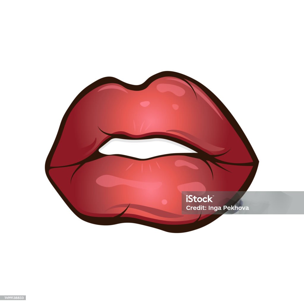 Bibir Trippy Psikedelik Terisolasi Bibir Kartun Lucu Dengan Gigi Dalam Gaya Retro Asyik