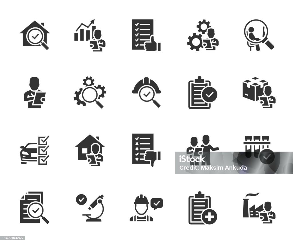 Set Vektor Ikon Datar Inspeksi Berisi Verifikasi Ikon Inspektur