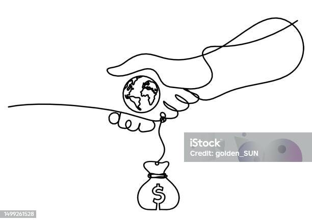Poignée De Main Abstraite Et Dollar Comme Dessin Au Trait Sur Blanc
