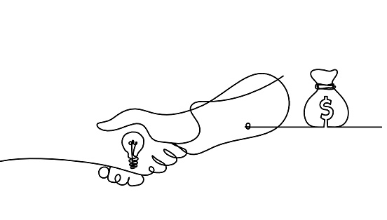 Poignée De Main Abstraite Et Dollar Comme Dessin Au Trait Sur Blanc