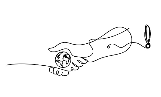 Poignée De Main Abstraite Et Point Dexclamation Comme Dessin Au Trait