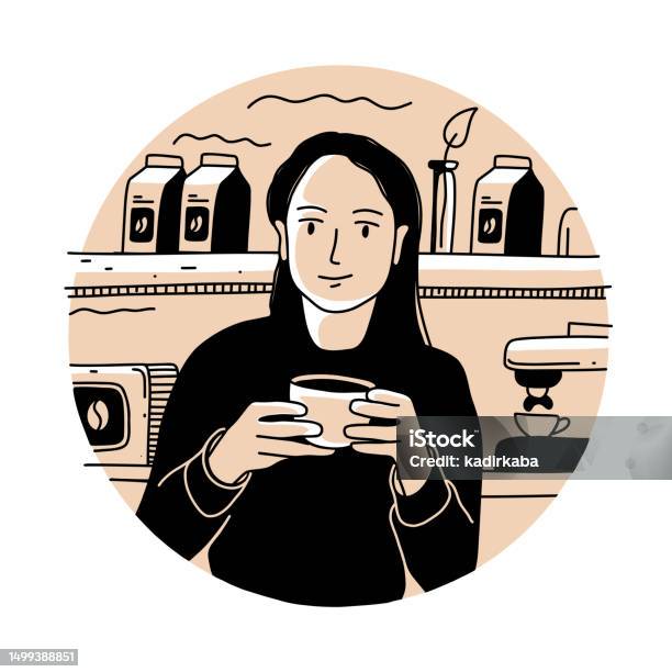 Wanita Muda Minum Kopi Di Kedai Kopi Ilustrasi Vektor Konsep Desain ... Wanita Muda Minum Kopi Di Kedai Kopi Ilustrasi Vektor Konsep Desain ...