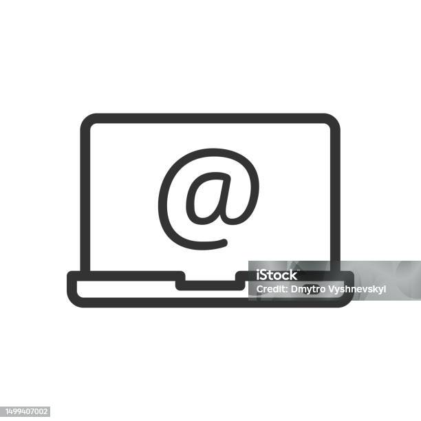 Laptop With Email Outline Vector Icon Isolated On White Background