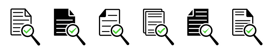 Satz Von Analyse Audit Oder Analysevektorsymbolen Dokument Mit Lupe Und ... Satz Von Analyse Audit Oder Analysevektorsymbolen Dokument Mit Lupe Und ...
