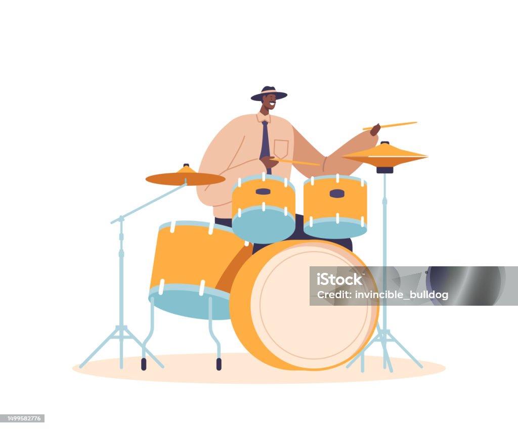 Karakter Drummer Jazz Hitam Energik Dengan Penuh Semangat Memainkan ... Karakter Drummer Jazz Hitam Energik Dengan Penuh Semangat Memainkan ...