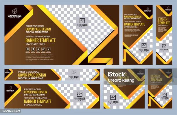 Set Template Spanduk Web Kuning Dan Hitam Coverpage Ukuran Standar