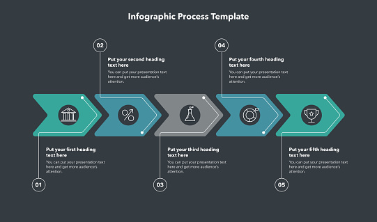Horizontal Arrow Process Template With Five Steps Dark Version Stock