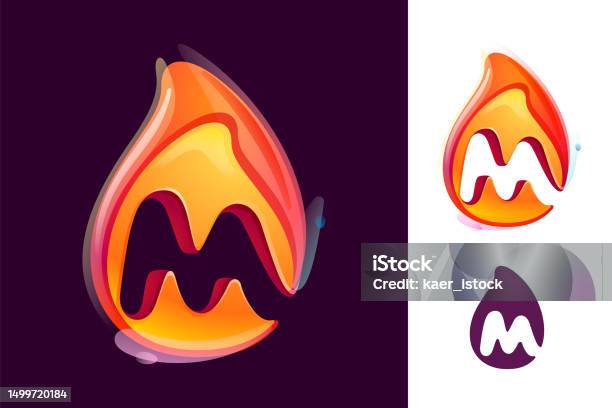 Logo Huruf M Dalam Nyala Api Ruang Negatif 3d Ikon Realistis Awal Yang Bersemangat Dalam Gaya