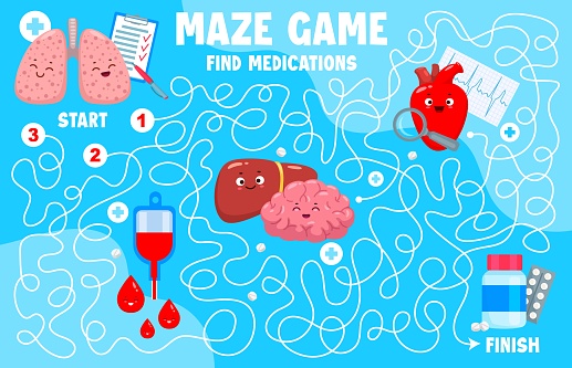 Labyrinth Maze Game With Body Organ Characters Stock Illustration ... Labyrinth Maze Game With Body Organ Characters Stock Illustration ...