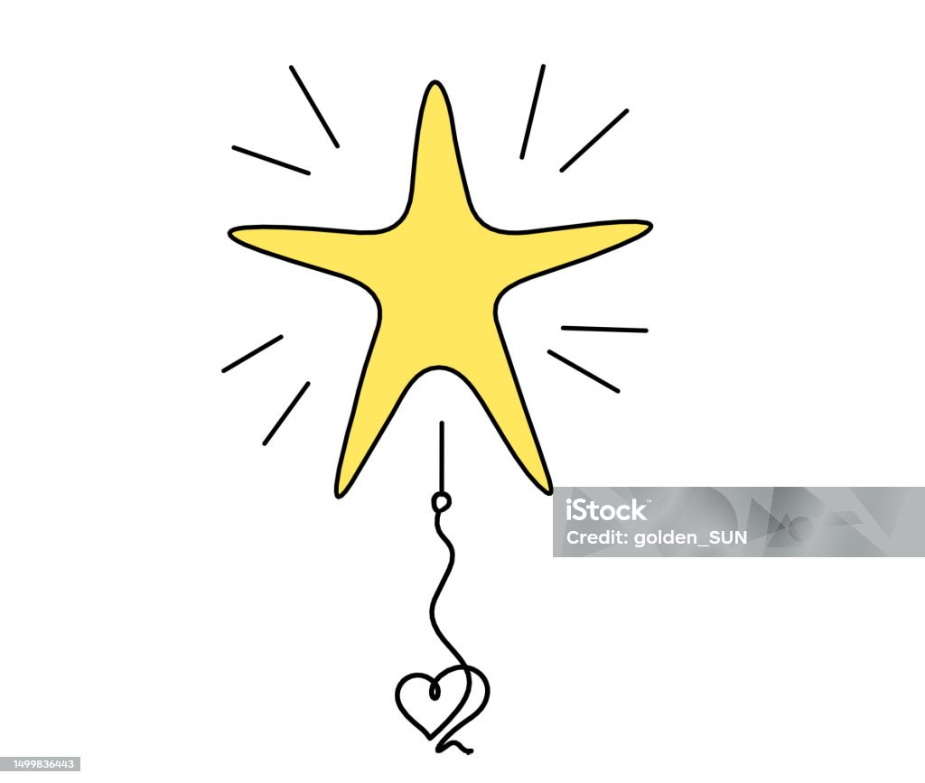 Étoile Abstraite De Couleur Avec Cœur Comme Dessin Au Trait Sur Blanc