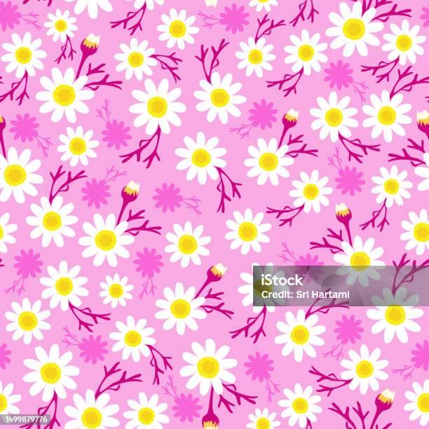 Cetakan Bunga Daisy Ditsy Pola Mulus Bunga Daisy Putih Dengan Latar