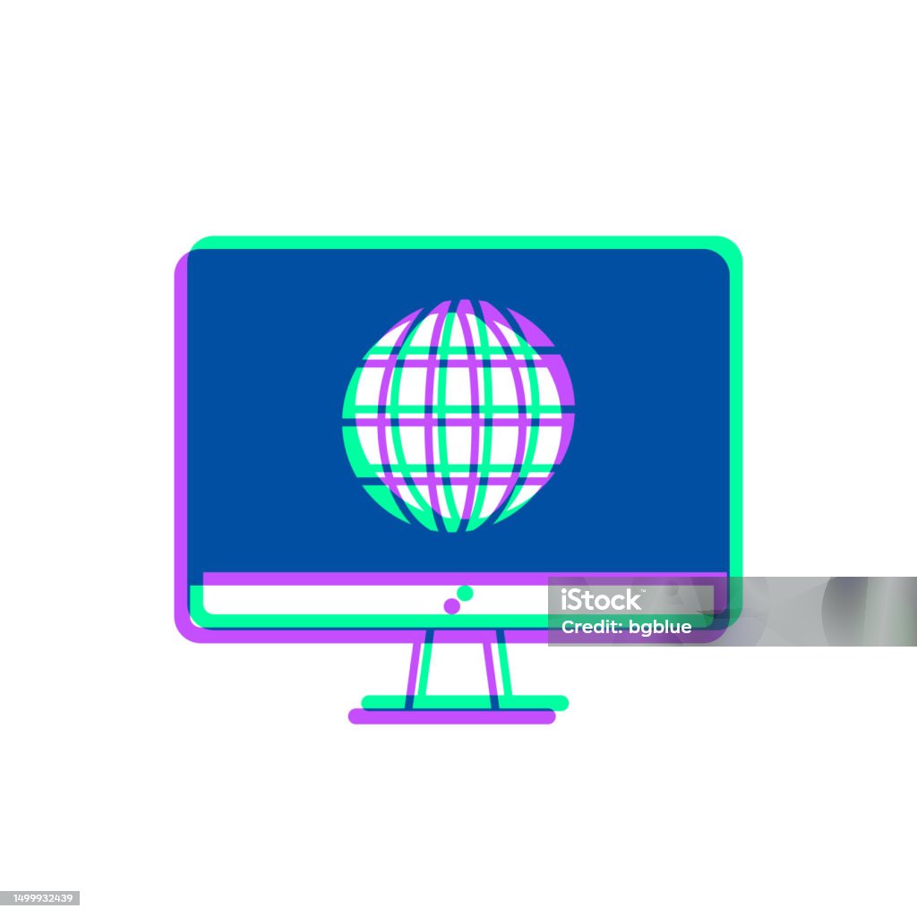 Ordinateur De Bureau Avec Globe Icône Avec Superposition De Deux