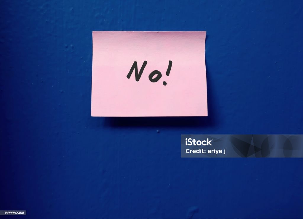 Blue Wall With Pink Note No Concept Of Rejection Courage To Say No
