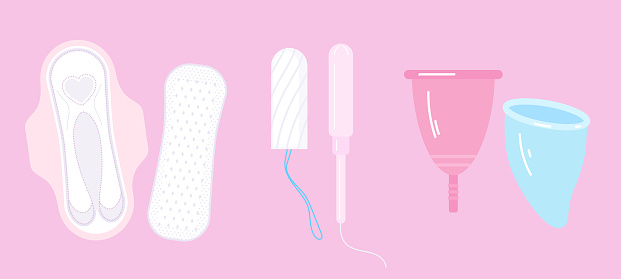 Pembalut Wanita Dengan Sayap Tampon Dan Cangkir Menstruasi Ilustrasi ... Pembalut Wanita Dengan Sayap Tampon Dan Cangkir Menstruasi Ilustrasi ...